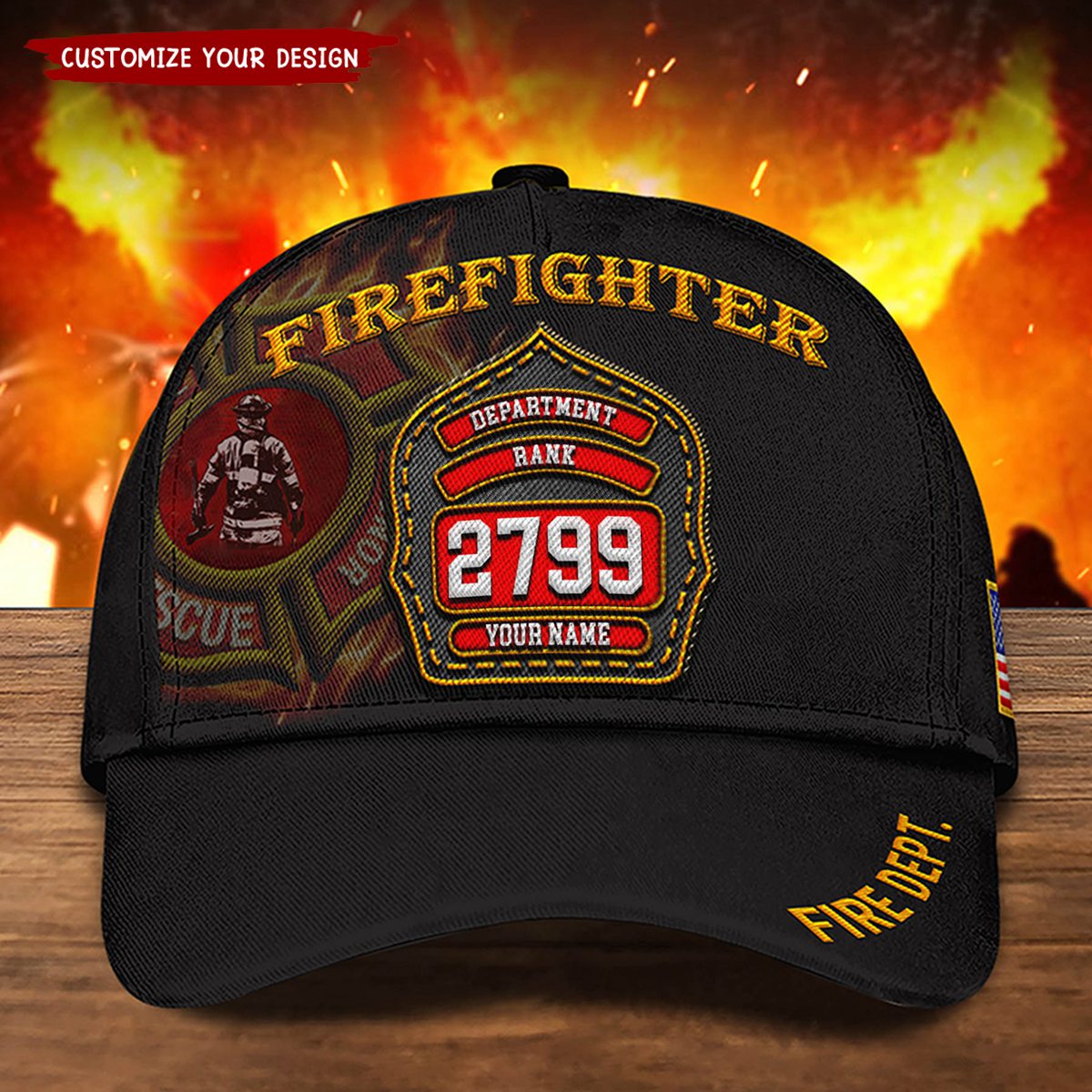 Personalized Firefighters Cap With Department, Rank, Badge Number And ...